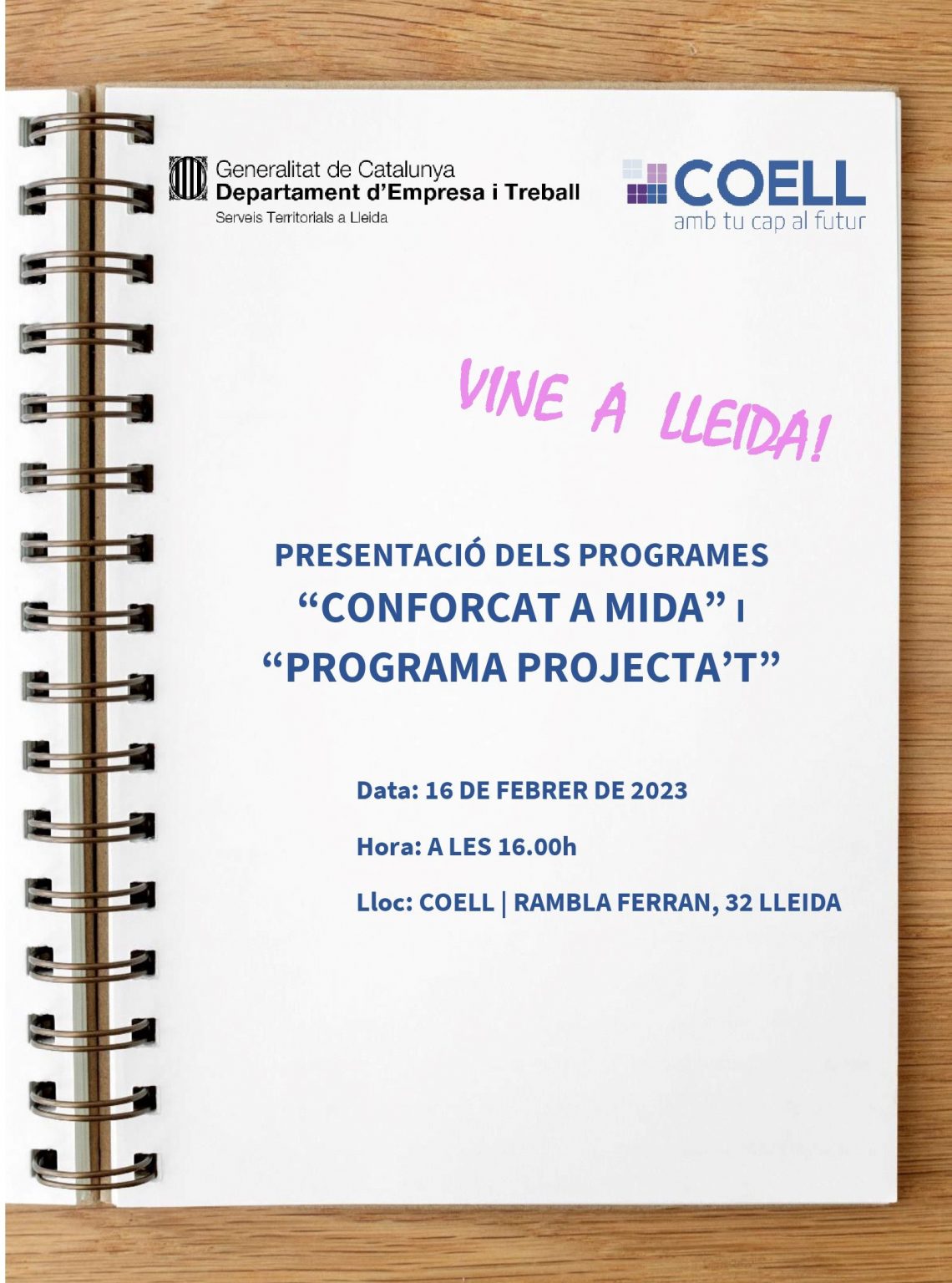 Presentació dels programes “Conforcat A MIDA” i el “Programa PROJECTA’T” a Lleida - COELL